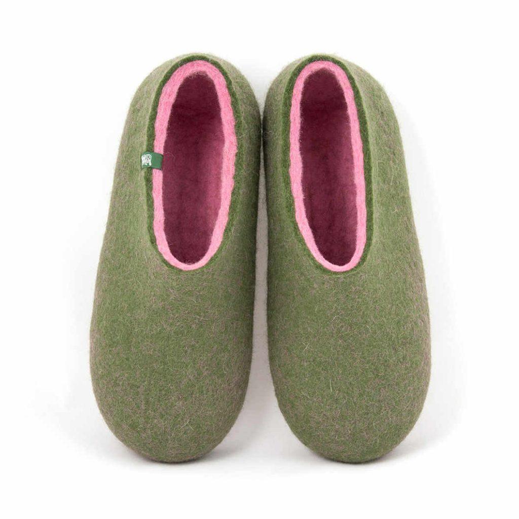 Mens felted slippers OLIVE GREEN lime by Wooppers