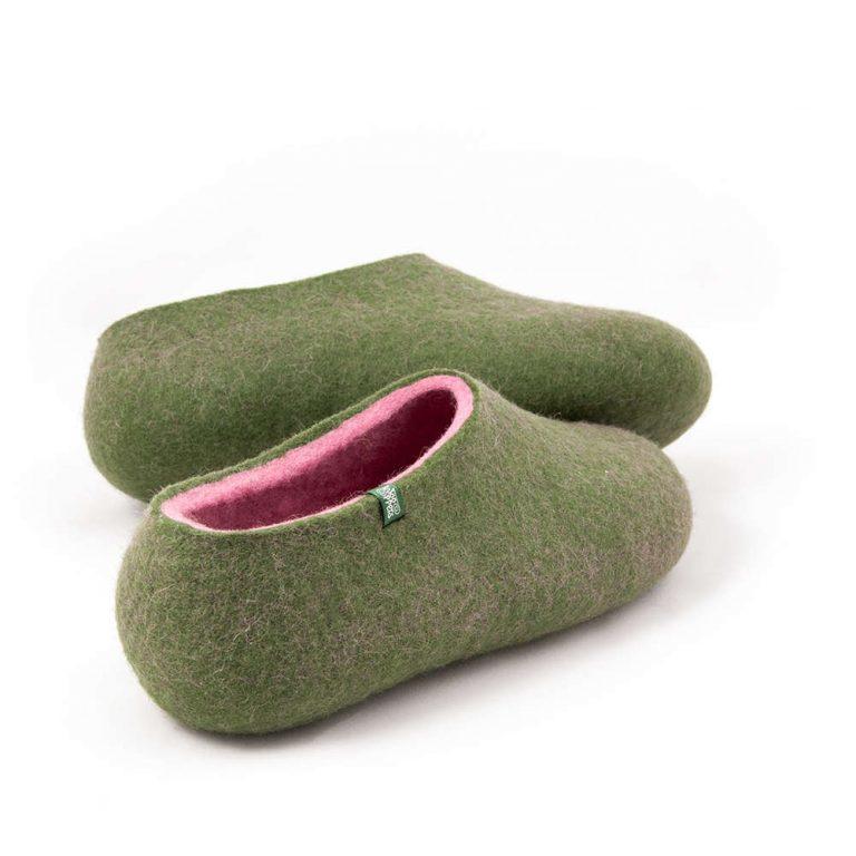Mens felted slippers OLIVE GREEN lime by Wooppers