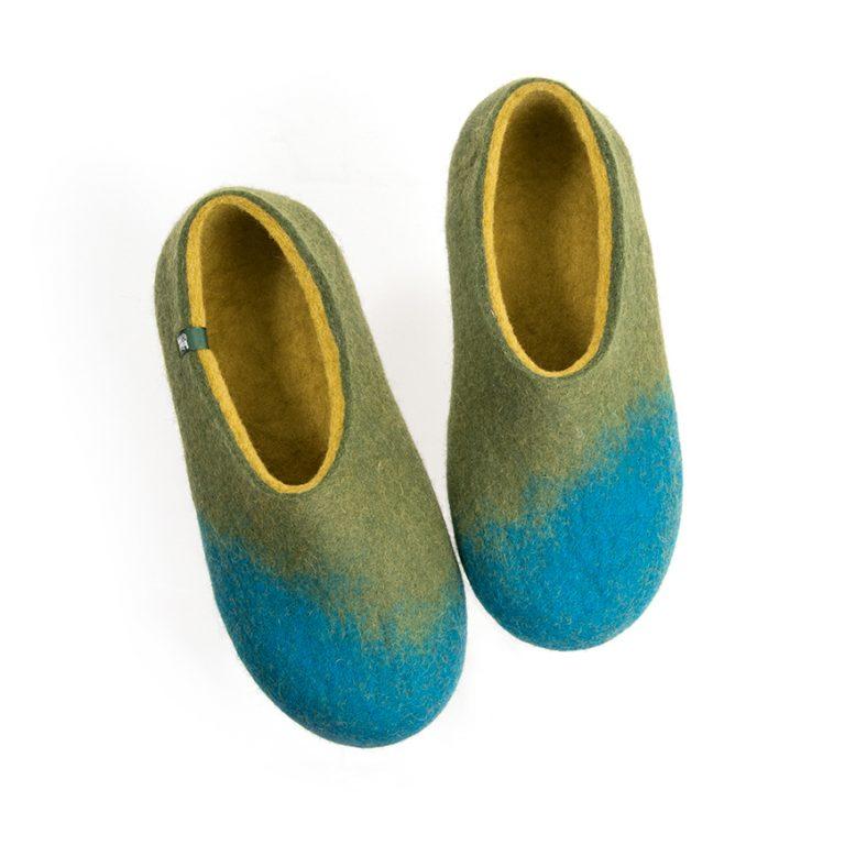 Woolen clogs DUAL BLUE navy lime by Wooppers