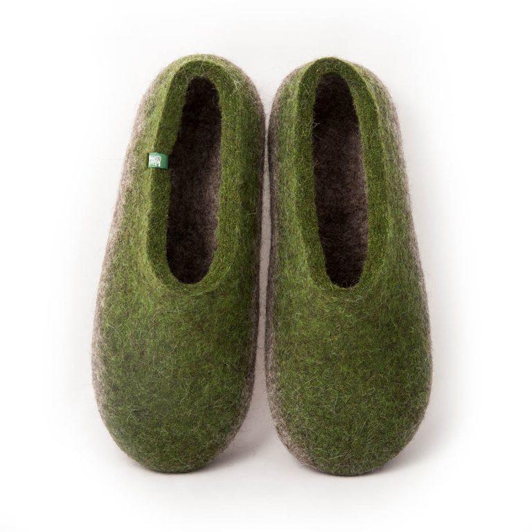 Mens felted slippers OLIVE GREEN lime by Wooppers