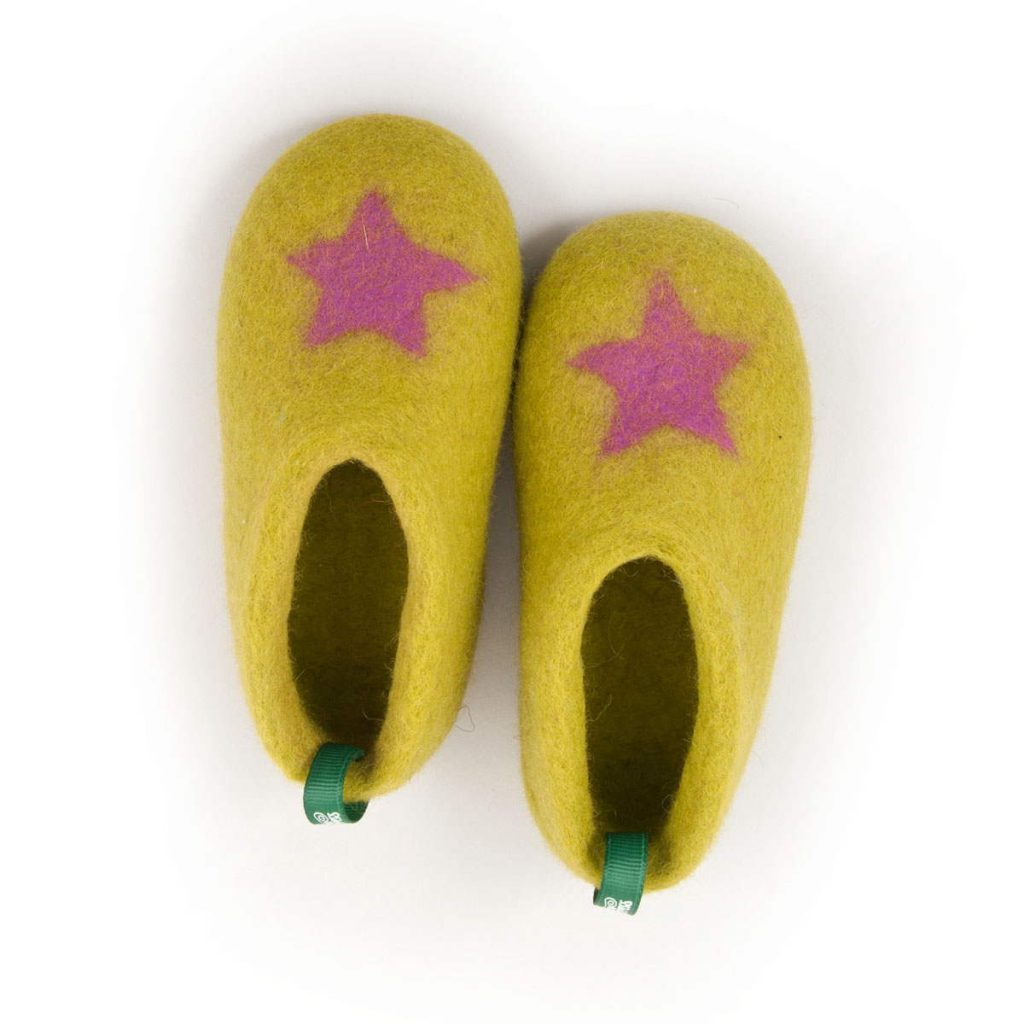 Mens felted slippers OLIVE GREEN lime by Wooppers